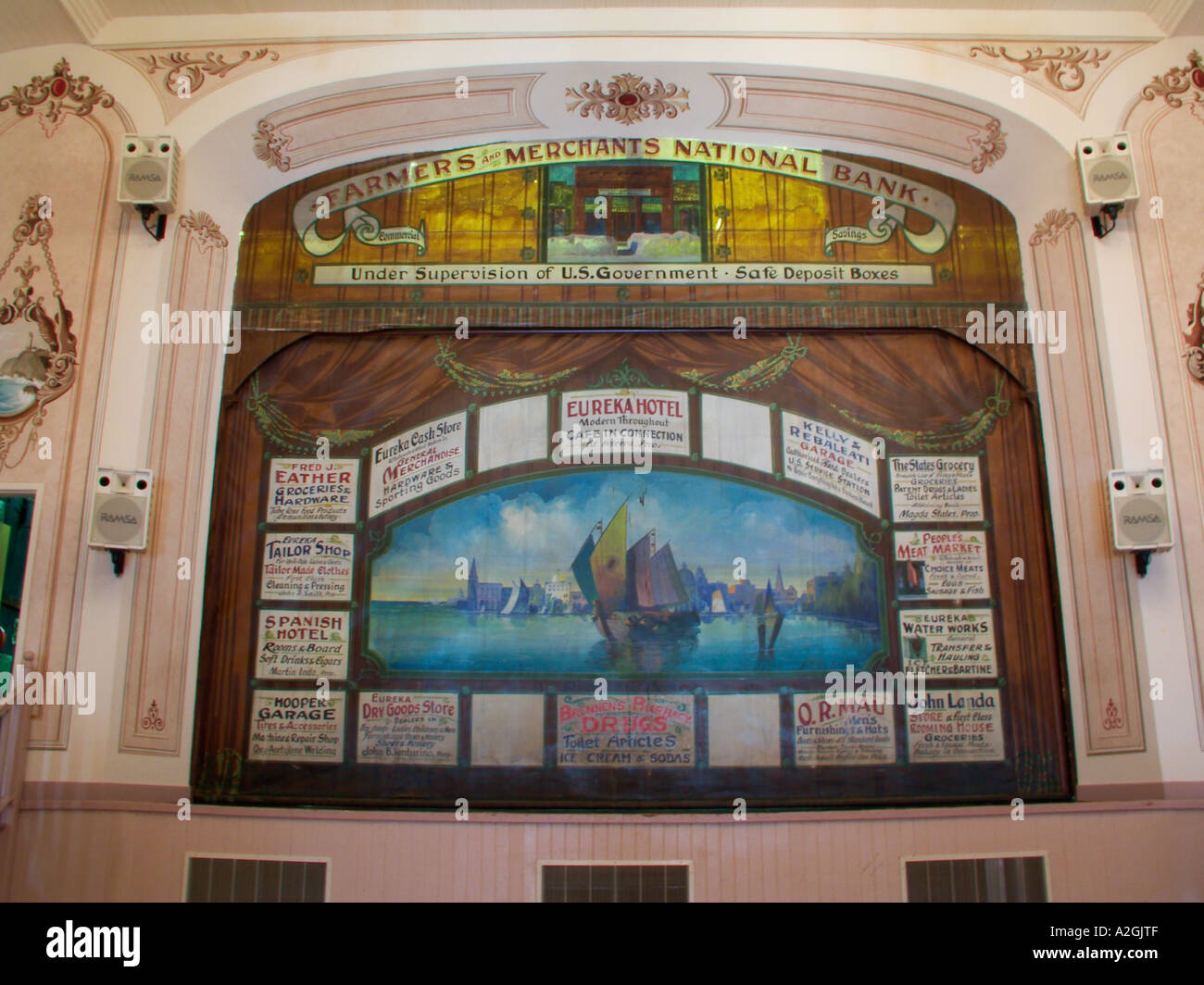 EUREKA, NEVADA. USA. Stage & curtain in historic Eureka Opera House ...