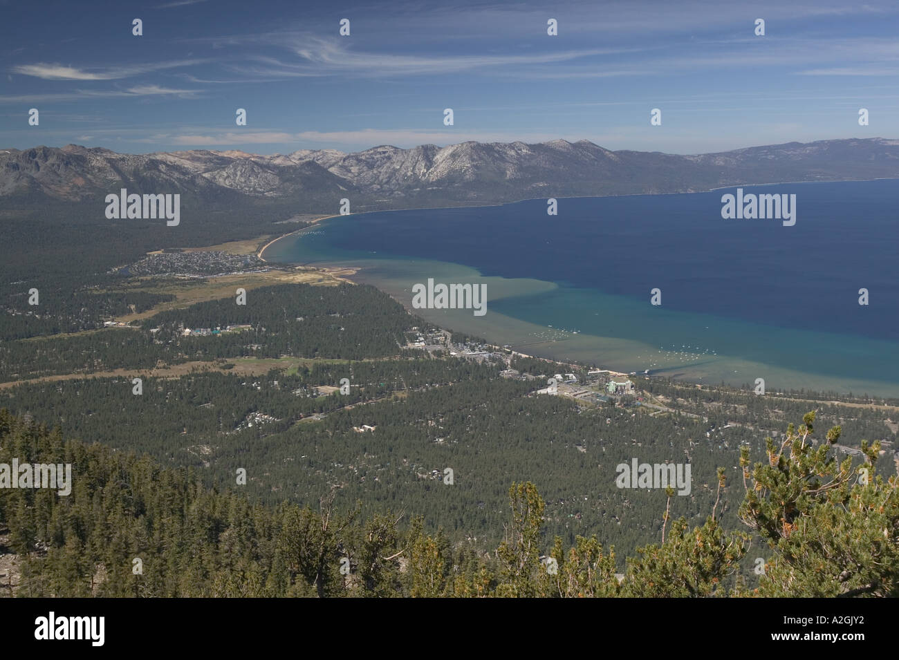 USA, Nevada, Lake Tahoe, Stateline: View of South Lake Tahoe ...