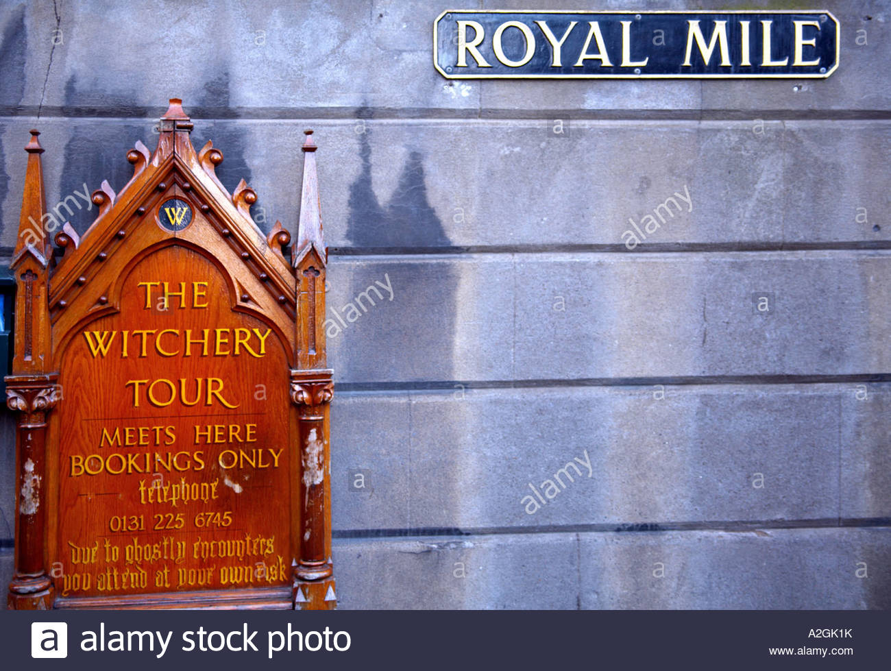 Sign for Witchery tour, Royal Mile Edinburgh SCOTLAND Stock Photo - Alamy