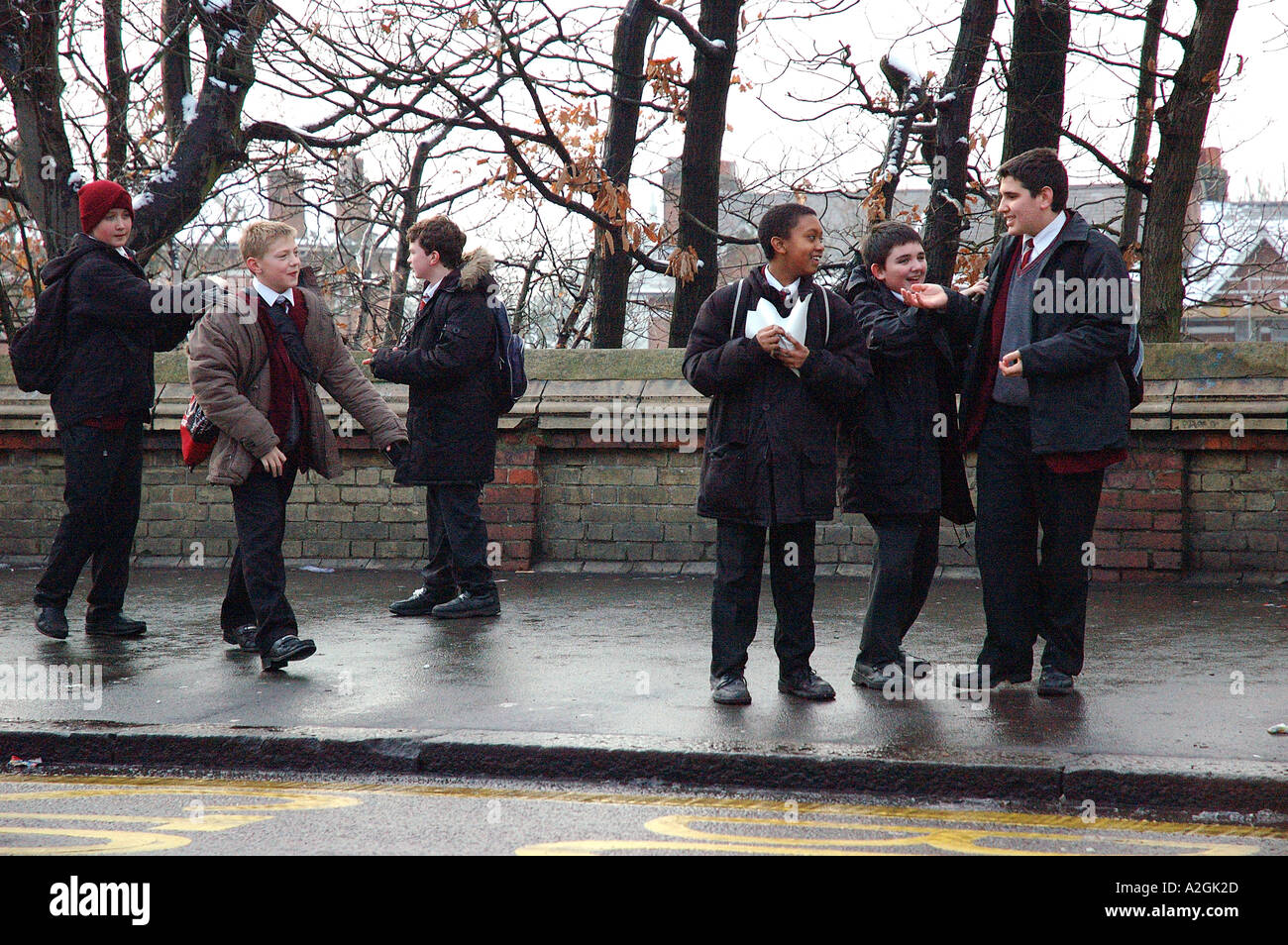 secondary inner London school children messing around on way home ...