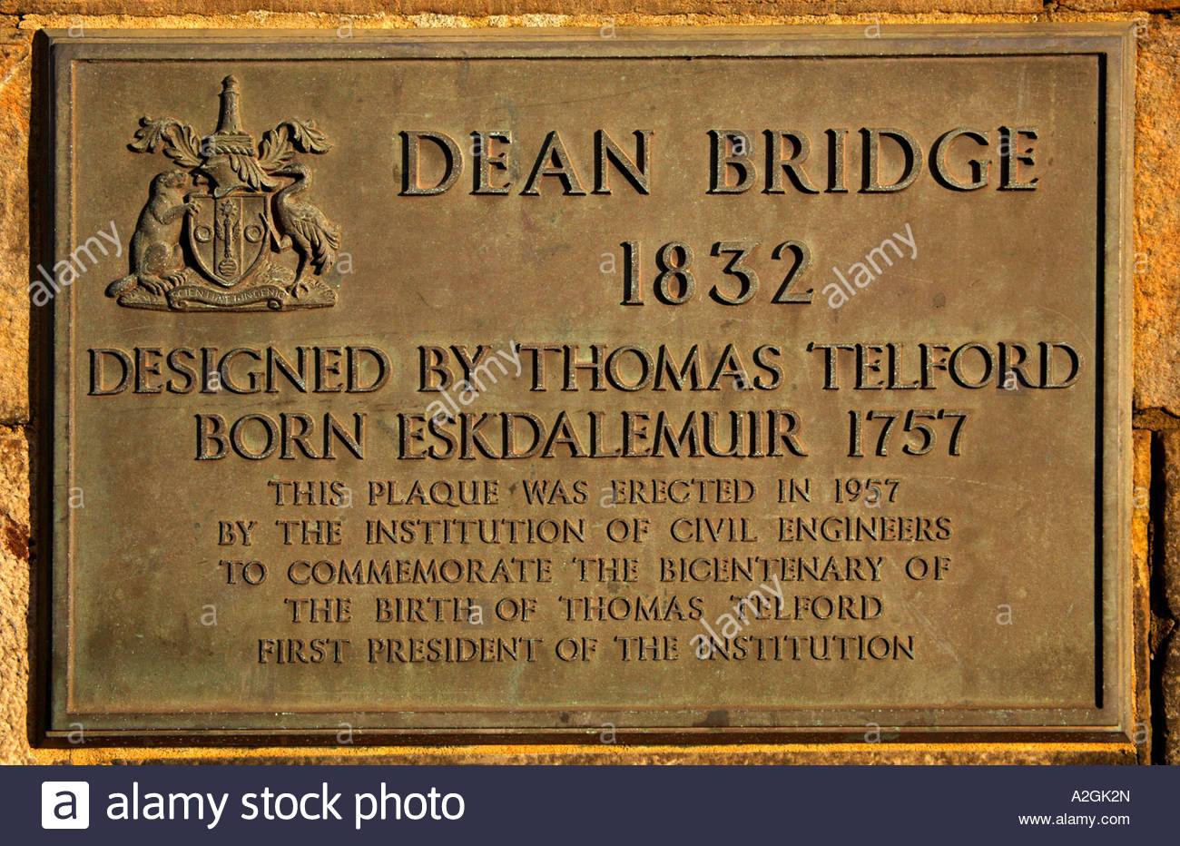 Plaque on the Dean Bridge Edinburgh, Scotland, in commemoration of ...