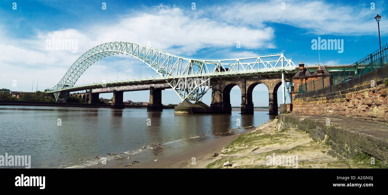 Panoramic image of the Runcorn Widnes Bridge at Widnes Cheshire, UK ...