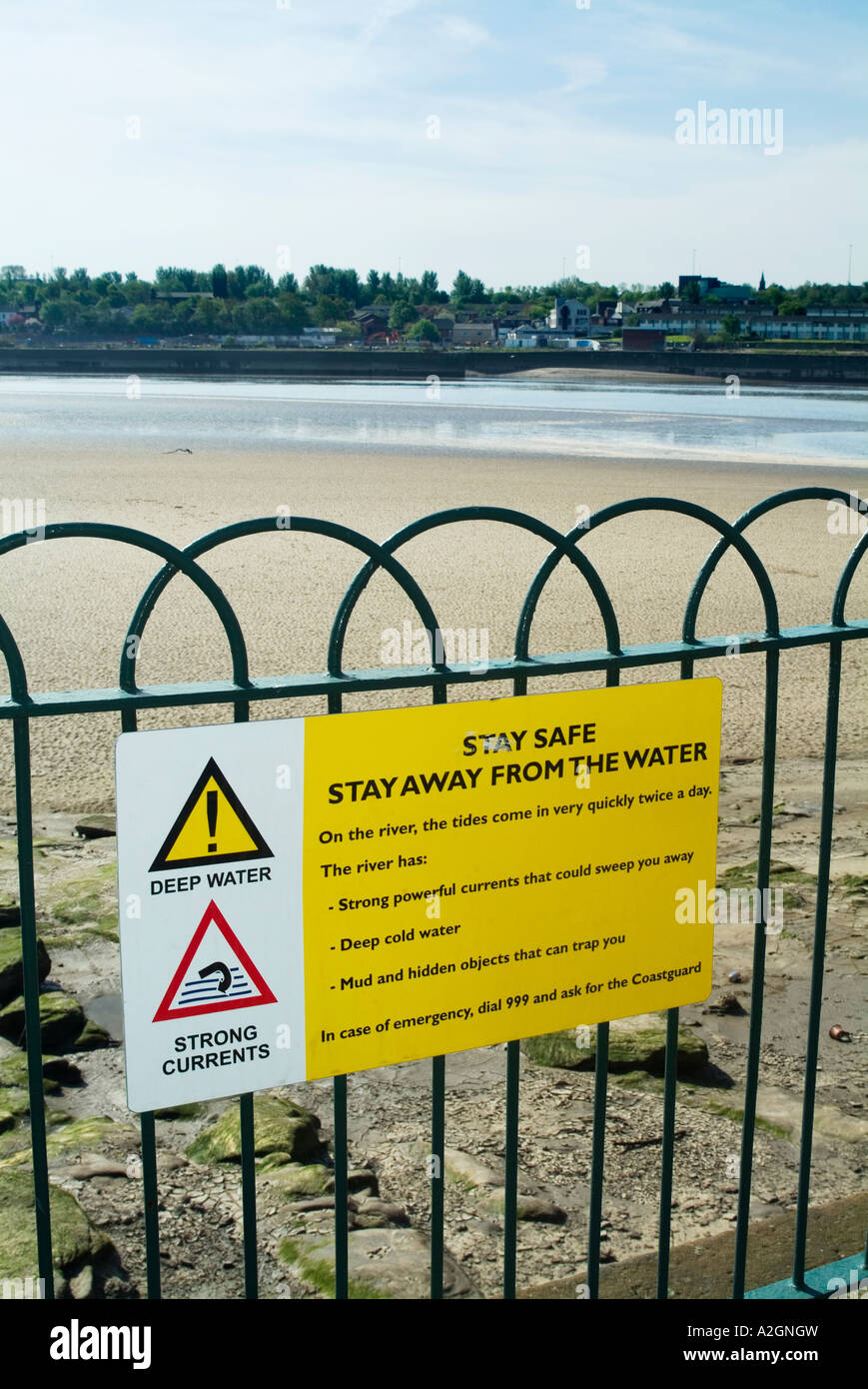 Stay safe stay away from the water sign on the banks of the River ...