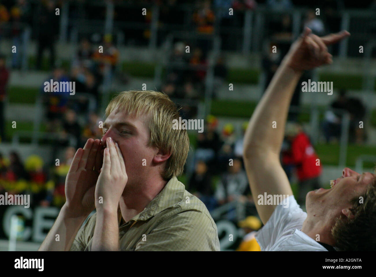 Rugby Fans cheering in Waikato Stadium, Hamilton, New Zealand Stock ...