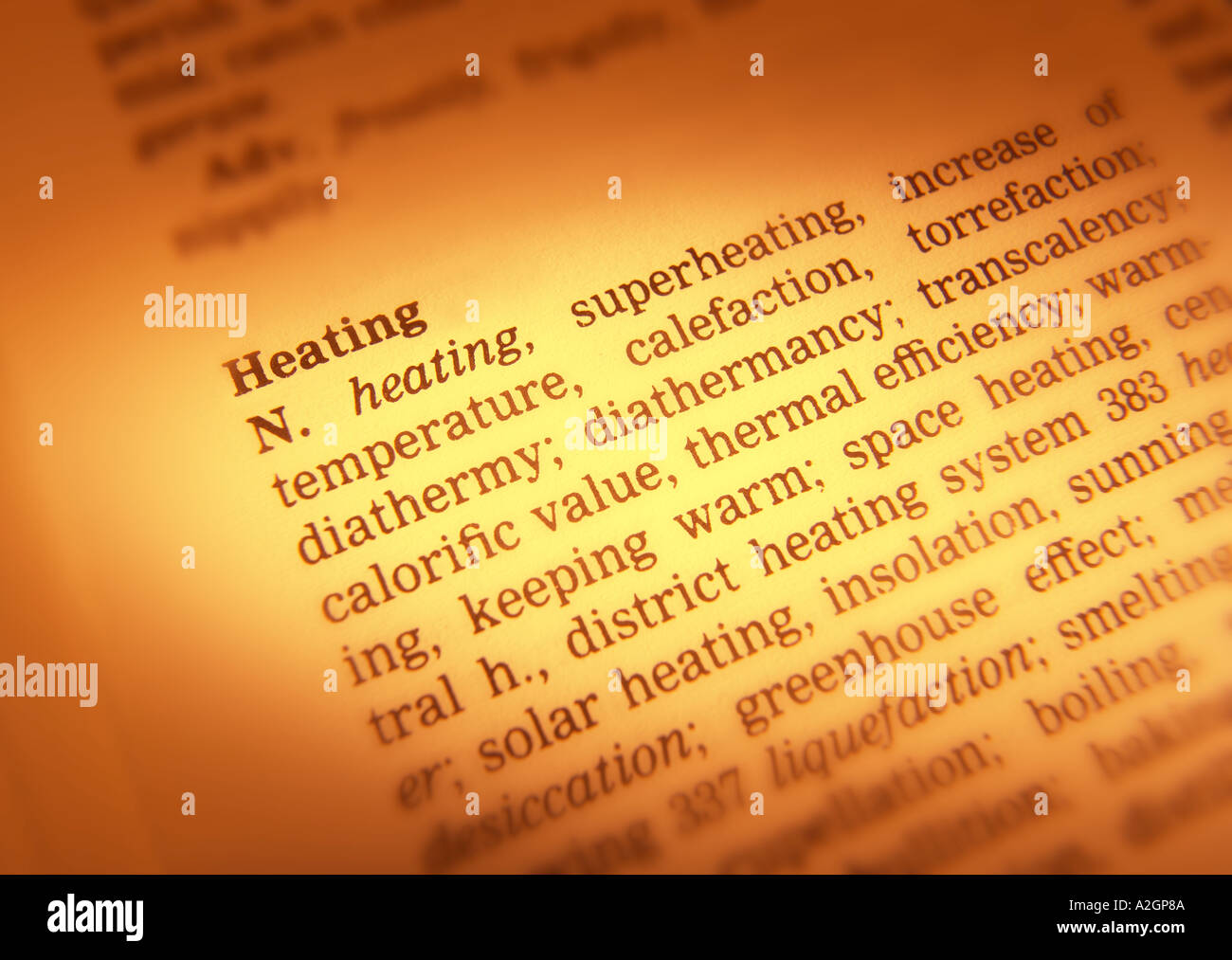 THESAURUS PAGE SHOWING DEFINITION OF WORD HEATING Stock Photo - Alamy