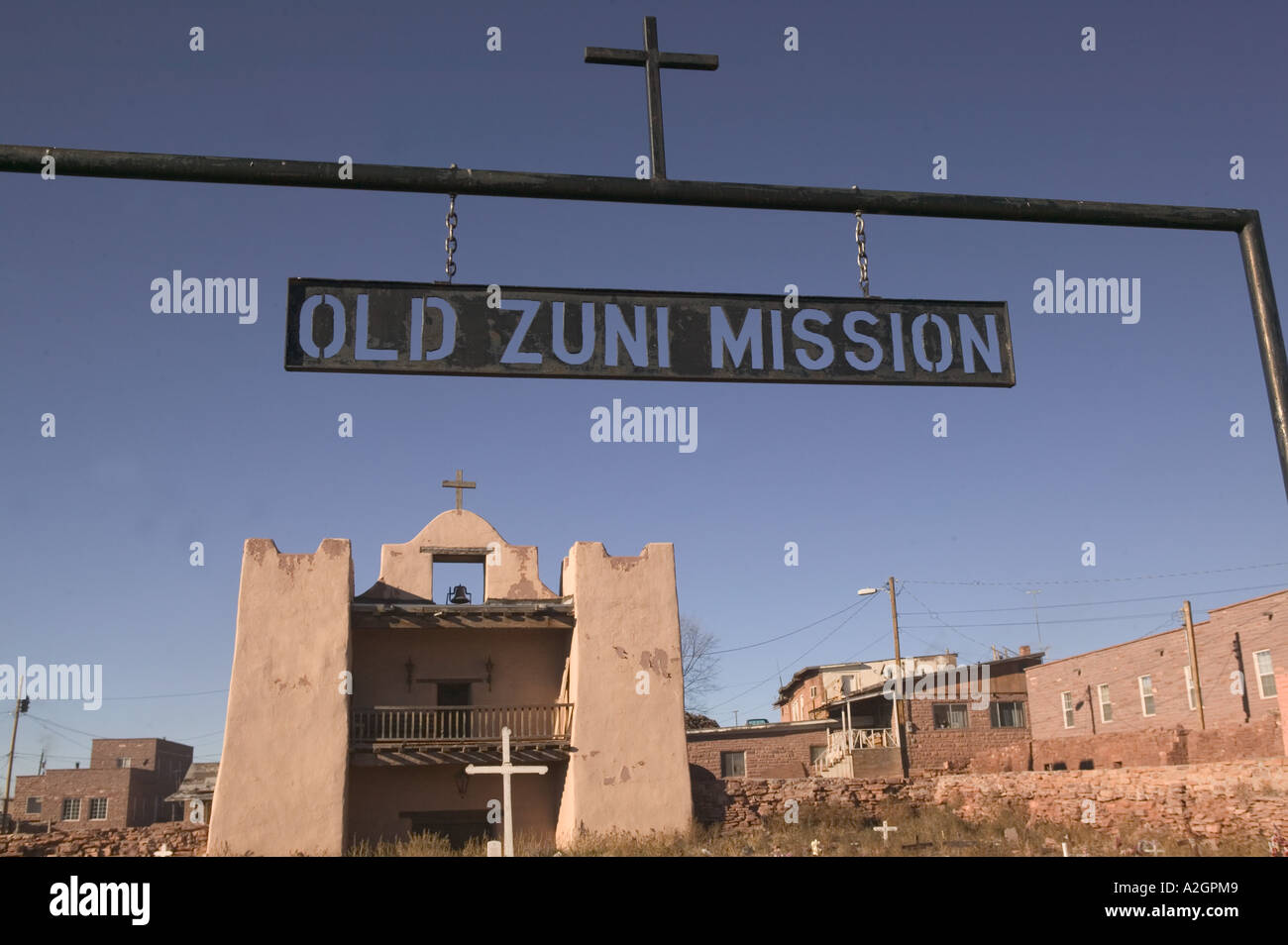 USA, New Mexico, Zuni Pueblo: Exterior of Our Lady of Guadalupe Mission ...