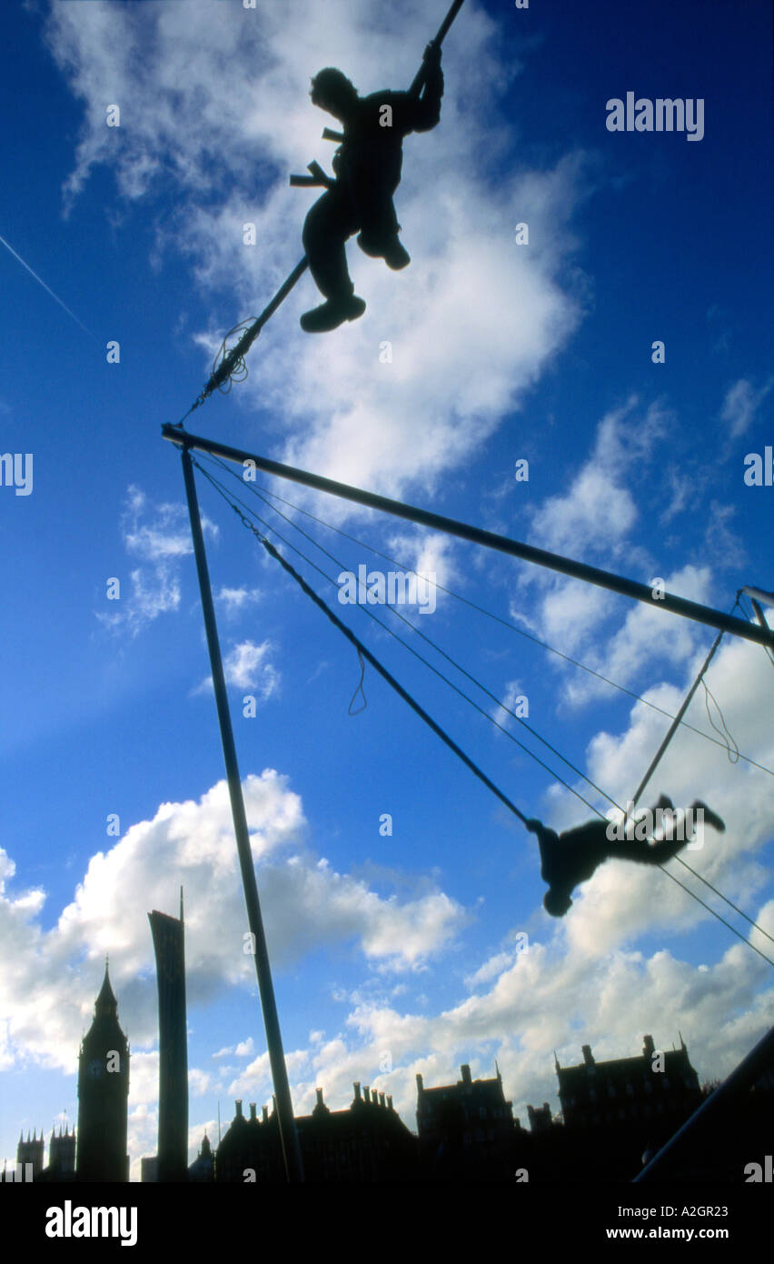 Bungee jumping in the South Bank with the Houses of Parliament in the ...