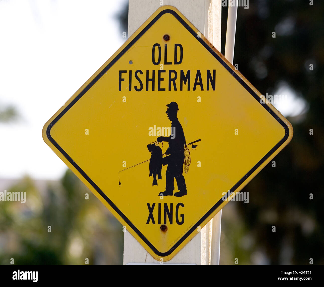 Funny sign near a fishing pier Stock Photo - Alamy