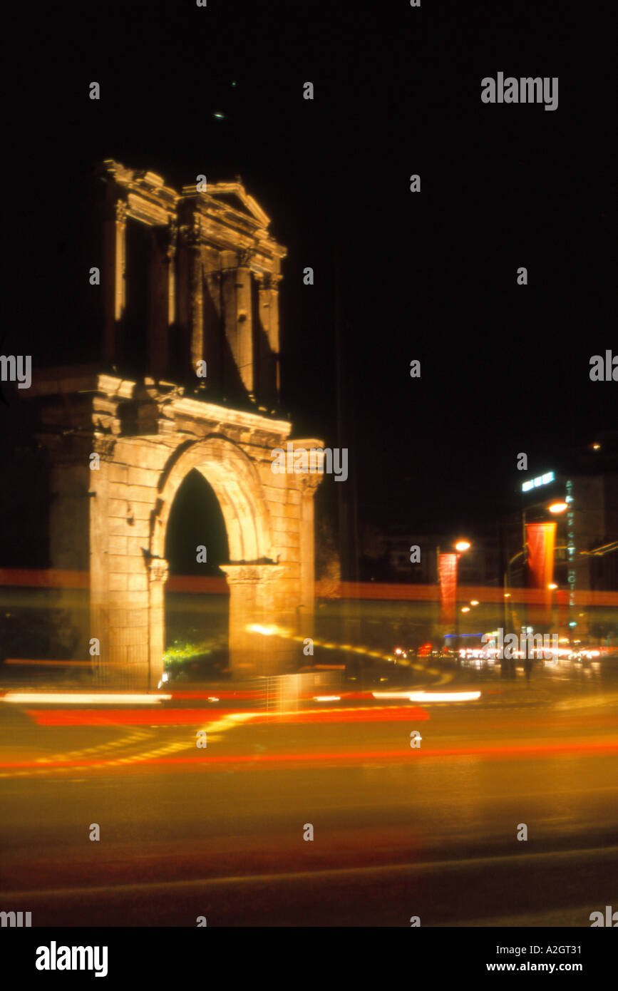 The Arch of Hadrian at night Athens Greece Stock Photo - Alamy