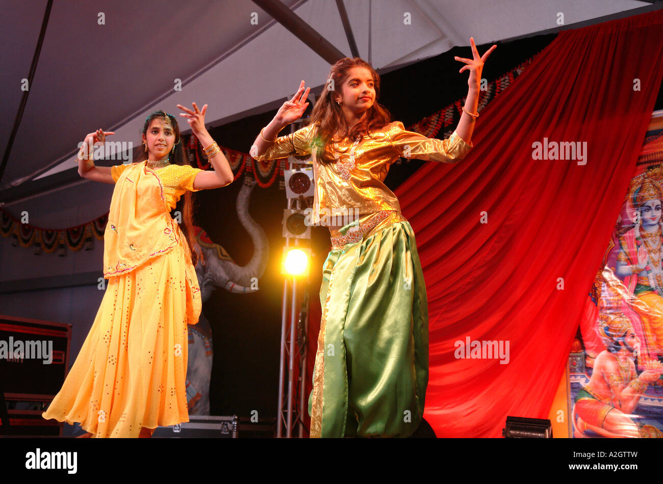 Female dancers performing Indian traditional dance, Diwali Festival of ...