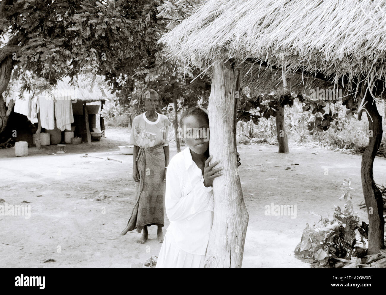 World Travel. Young African girl in her village in Zambia in Sub ...