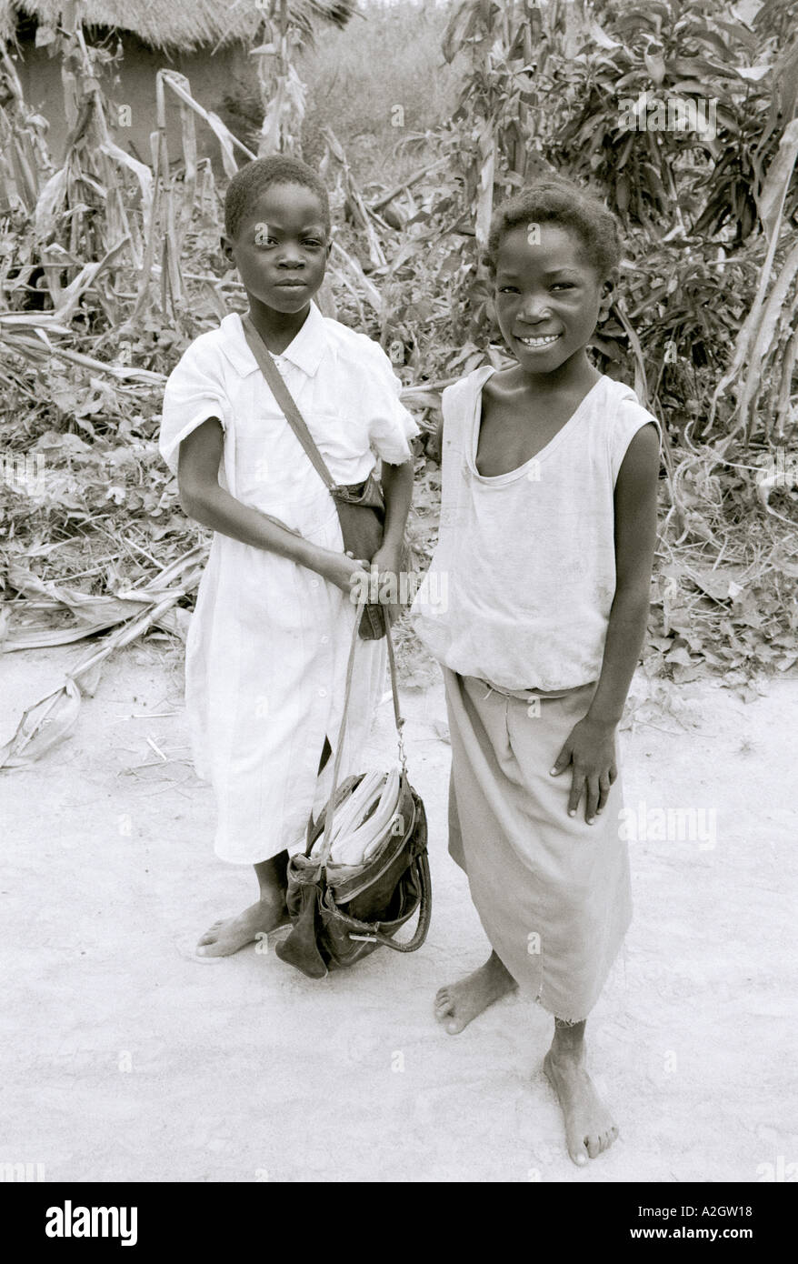 World Travel. African children in their village in Zambia in Sub ...