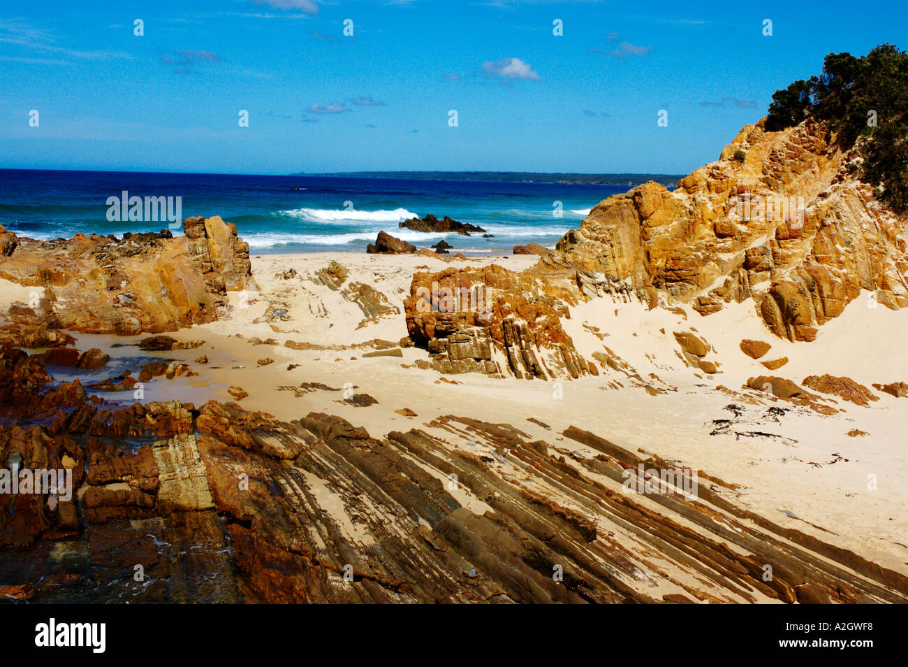 Australia, Victoria, Mallacoota, Rock formations on beach Stock Photo ...