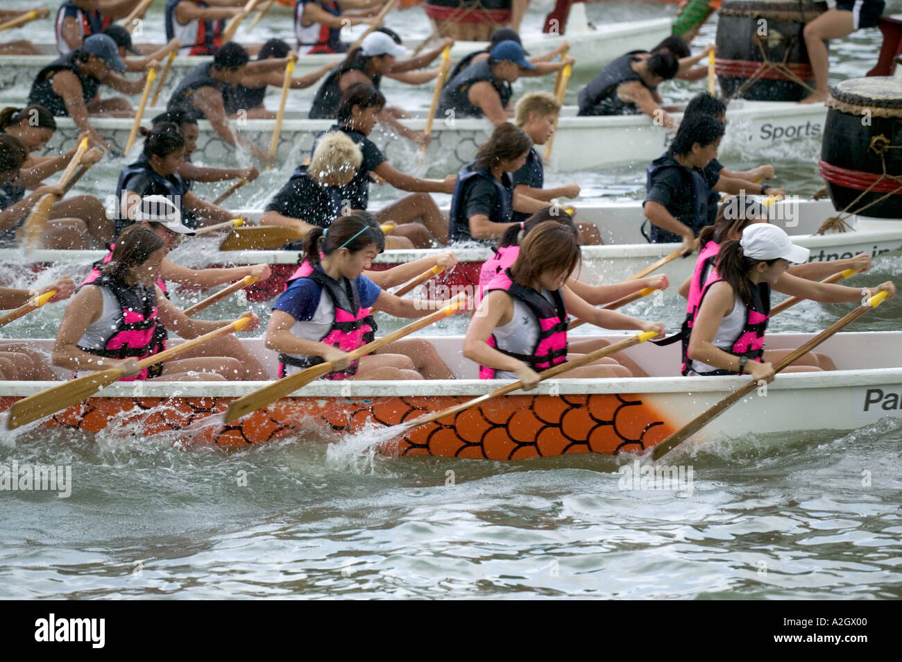 Boat Race boats and crews at the 22nd annual Singapore River boat race ...