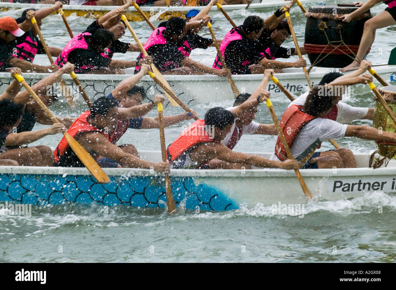 Boat Race boats and crews at the 22nd annual Singapore River boat race ...