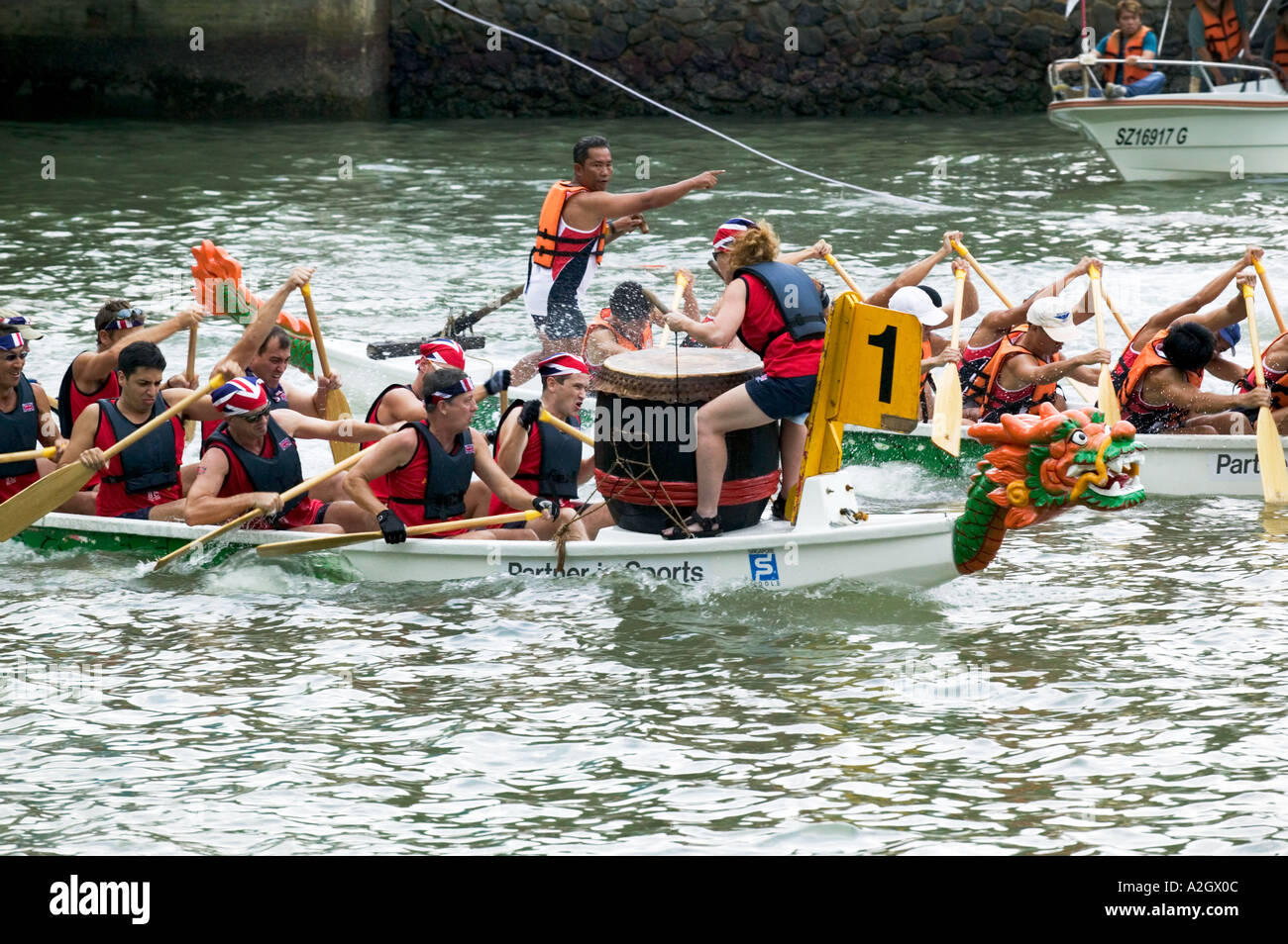 Boat Race boats and crews at the 22nd annual Singapore River boat race ...