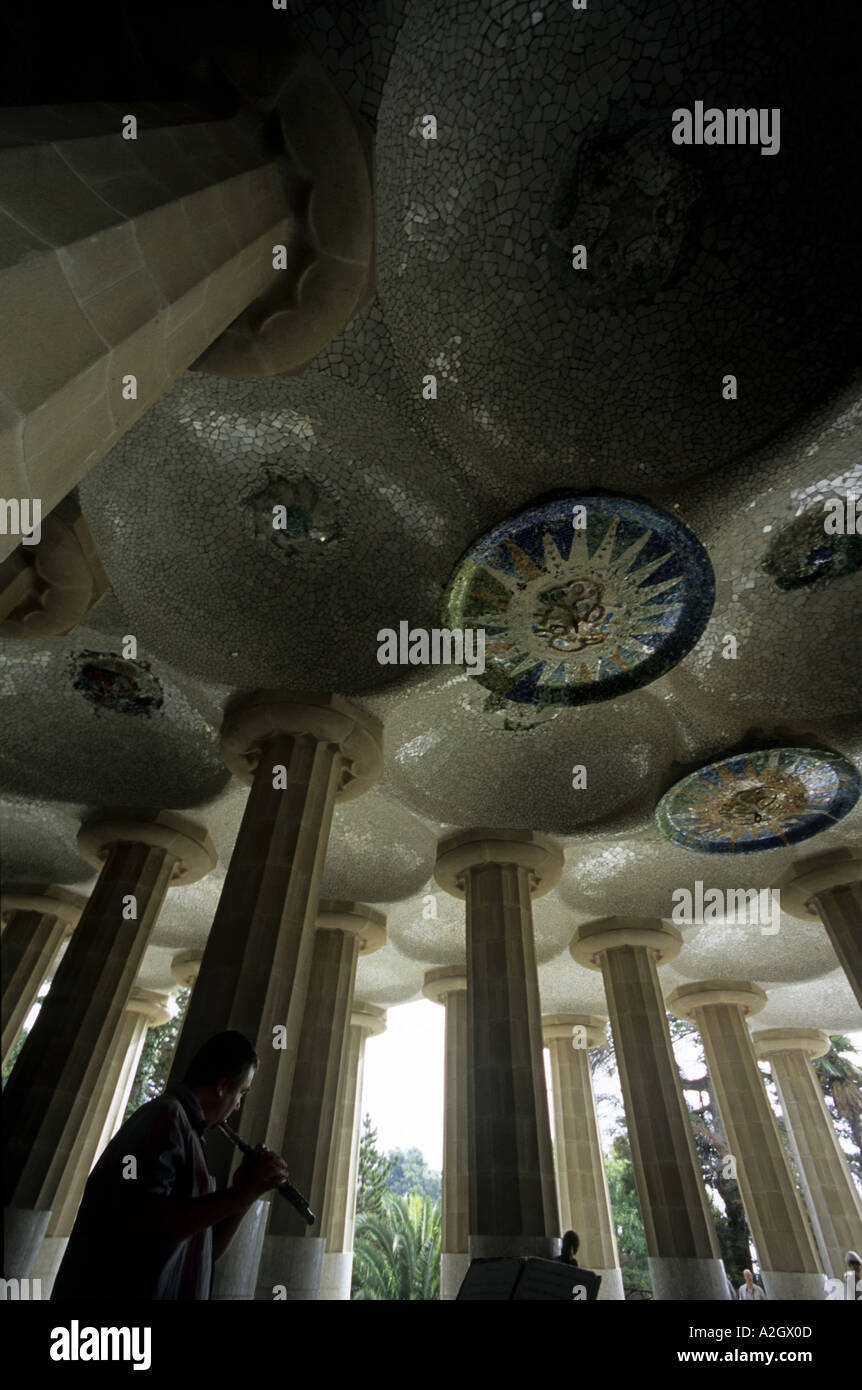 busker and flute parc guell barcelona spain EU Europe Stock Photo - Alamy
