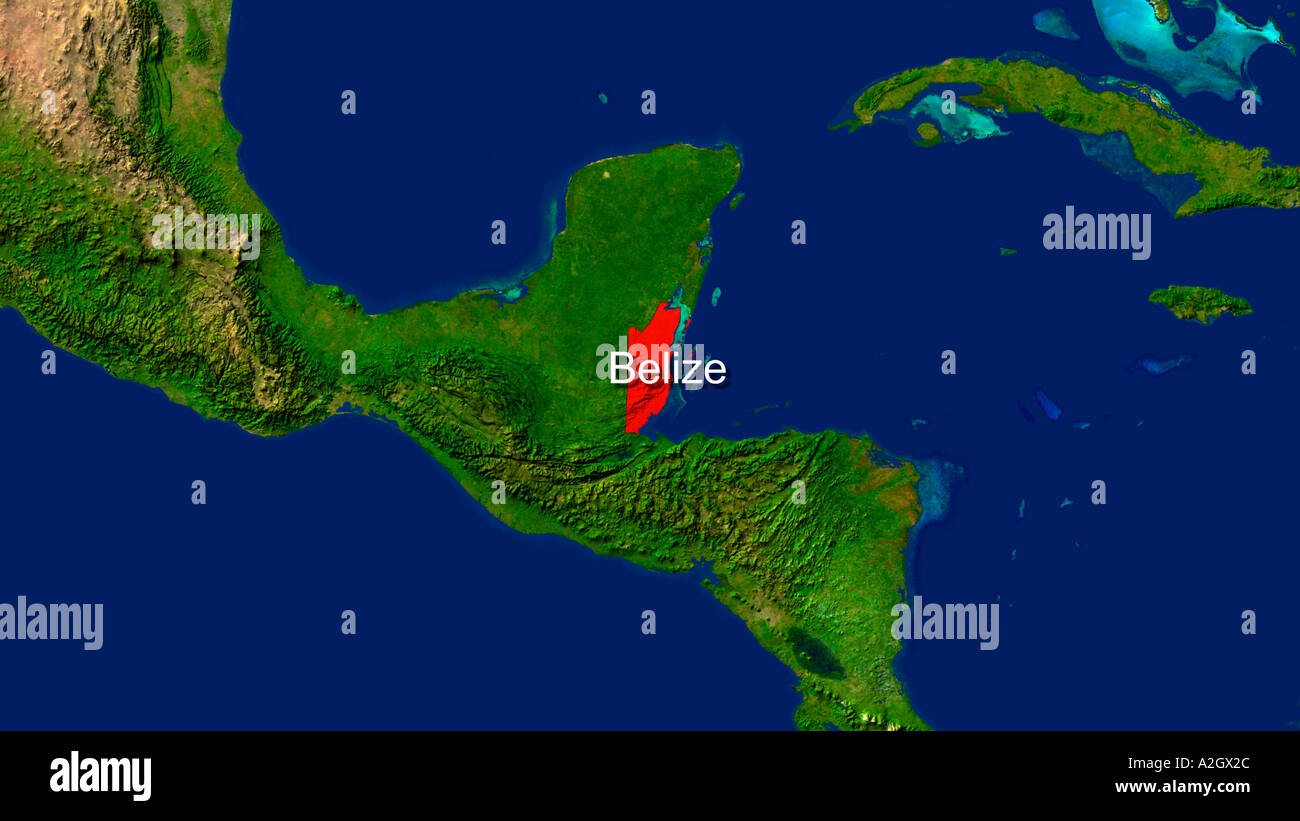 Highlighted Satellite Image Of Belize Stock Photo - Alamy