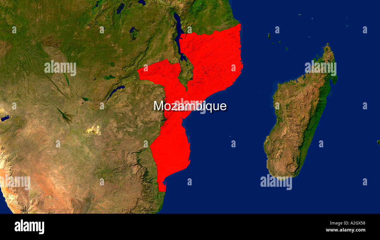 Highlighted Satellite Image Of Mozambique Stock Photo - Alamy