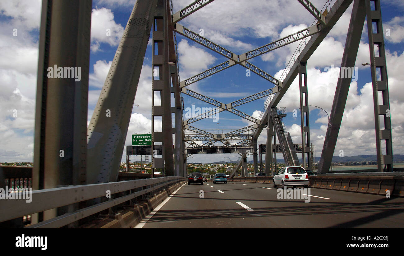Crossing Auckland Harbour bridge heading south on State Highway One to ...
