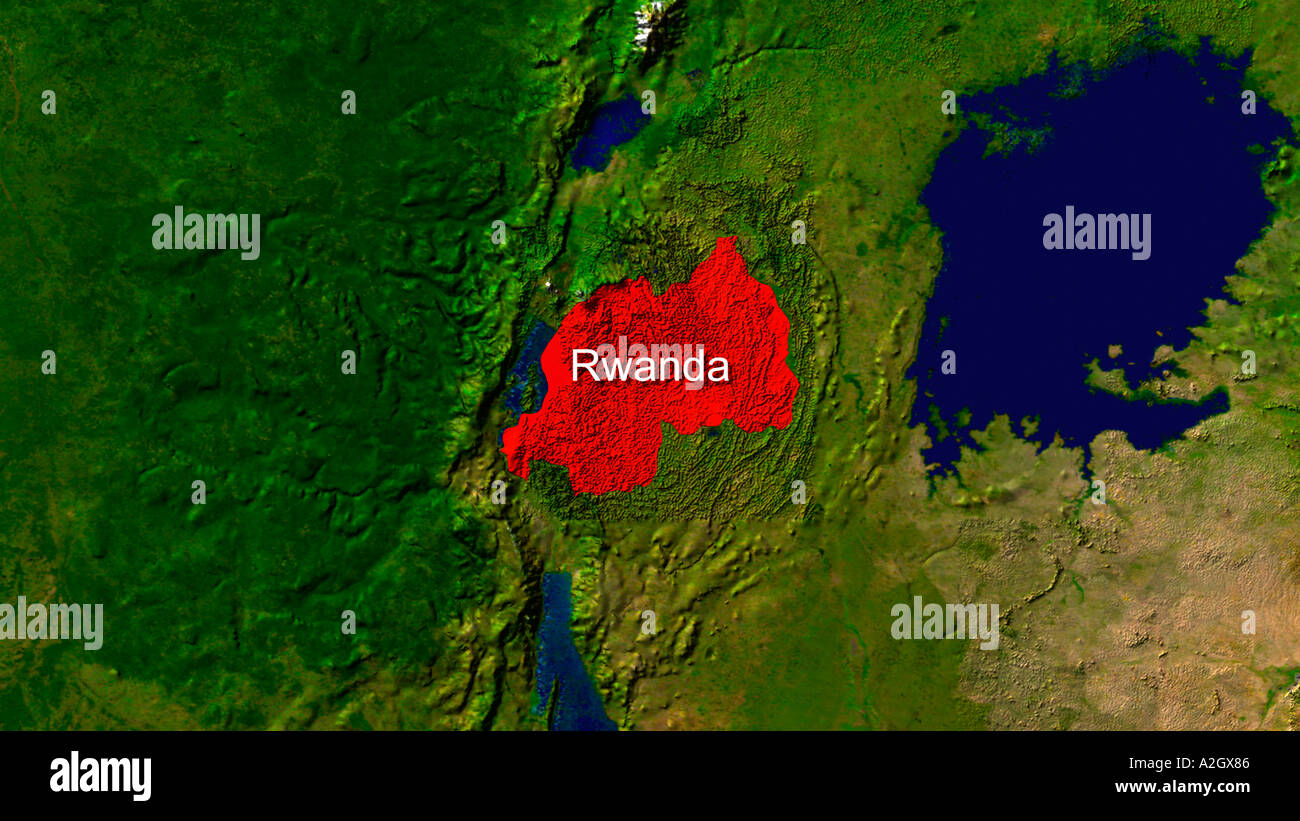 Highlighted Satellite Image Of Rwanda Stock Photo - Alamy
