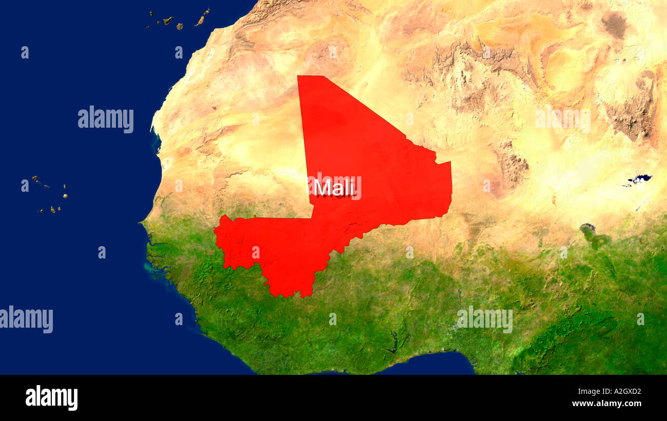 Satellite Image Of Mali Highlighted Red Stock Photo - Alamy