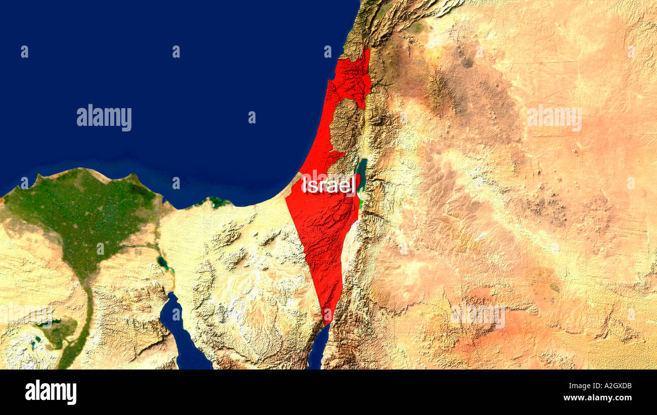 Satellite Image Of Israel Highlighted Red Stock Photo - Alamy