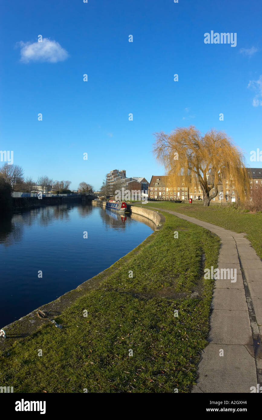 River Lea Canal-side walk near Three Mills Island in Bow London Stock ...