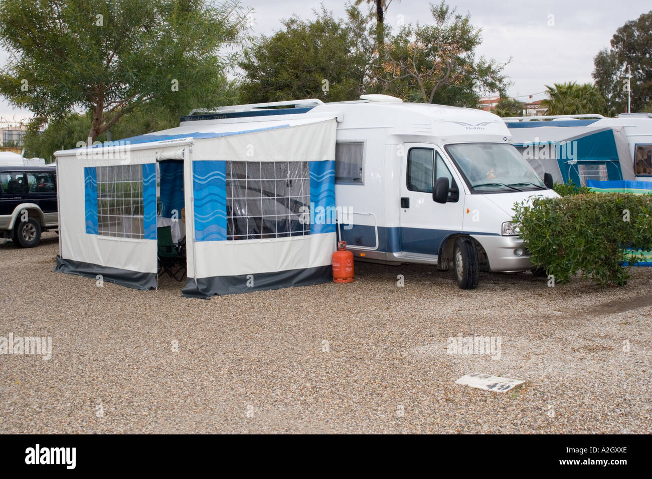 Motorhome on a campsite Cut Out Stock Images & Pictures - Alamy