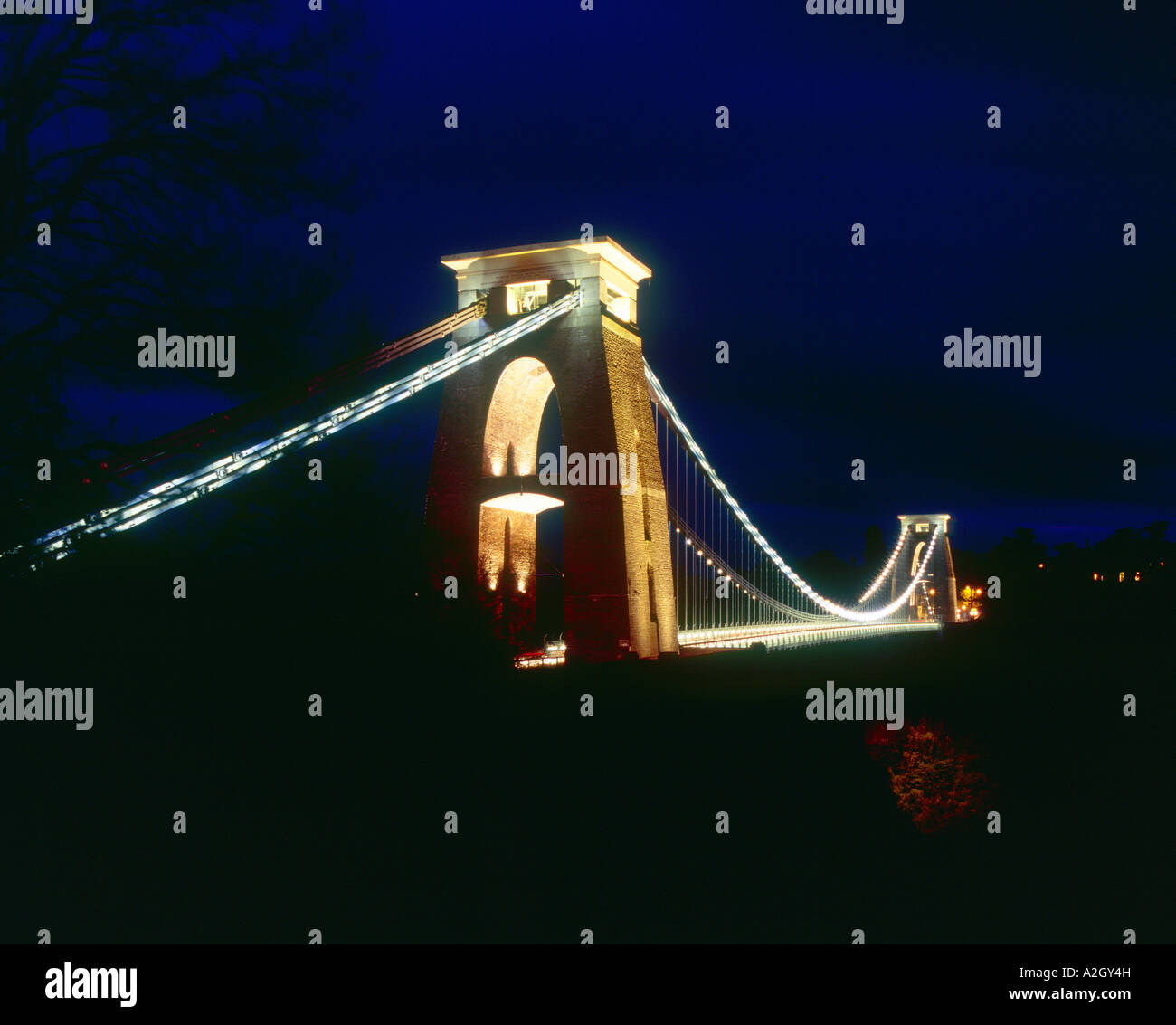 Clifton Suspension Bridge Bristol at night showing the new lighting in ...