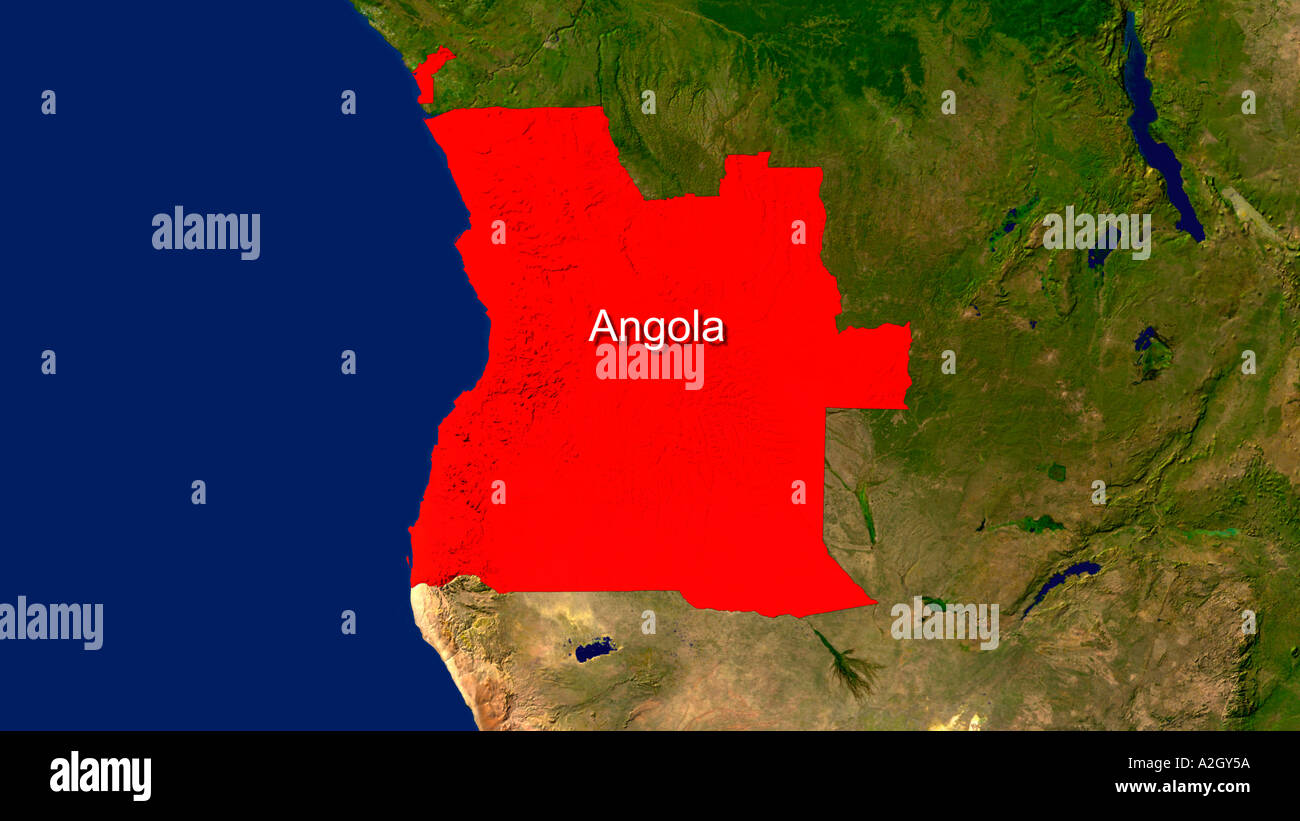 Satellite Image Of Angola Highlighted Red Stock Photo - Alamy