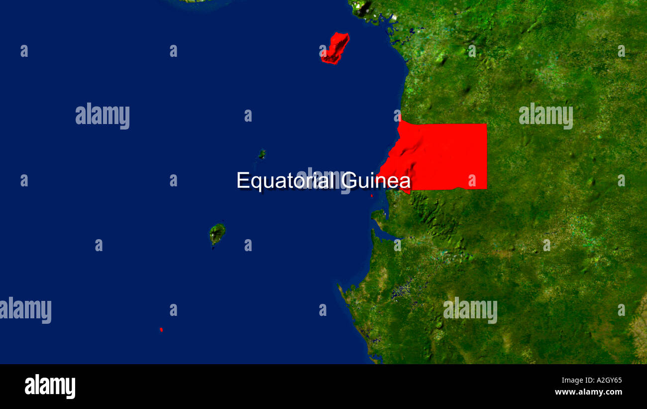 Satellite Image Of Equatorial Guinea Highlighted Red Stock Photo - Alamy
