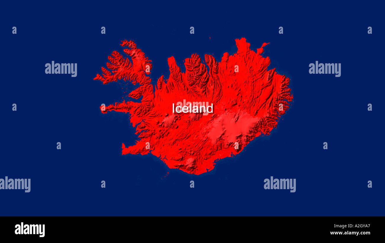 Satellite Image Of Iceland Highlighted Red Stock Photo - Alamy