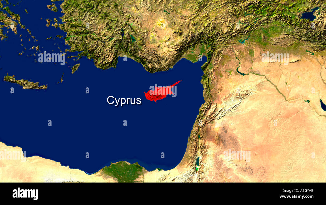 Satellite Image Of Cyprus Highlighted Red Stock Photo - Alamy
