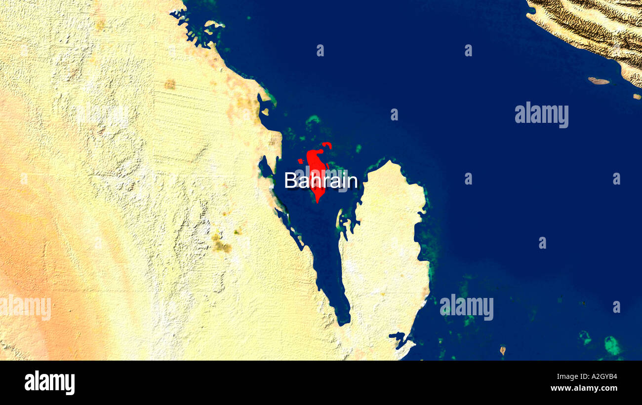 Satellite Image Of Bahrain Highlighted Red Stock Photo - Alamy