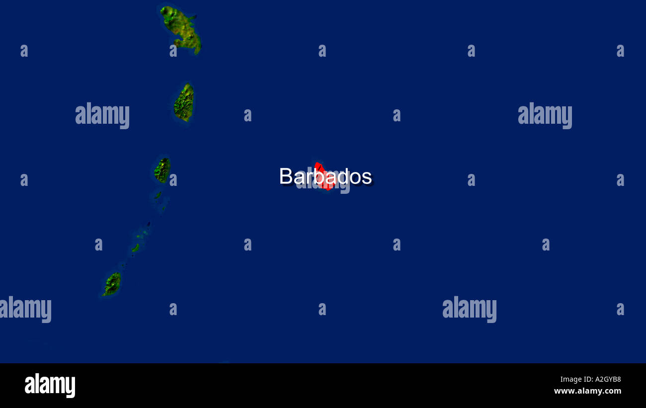 Satellite Image Of Barbados Highlighted Red Stock Photo - Alamy