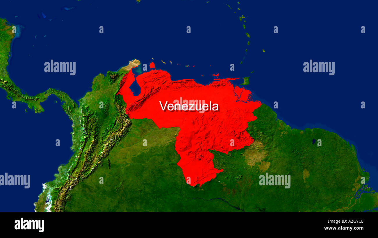 Satellite Image Of Venezuela Highlighted Red Stock Photo - Alamy