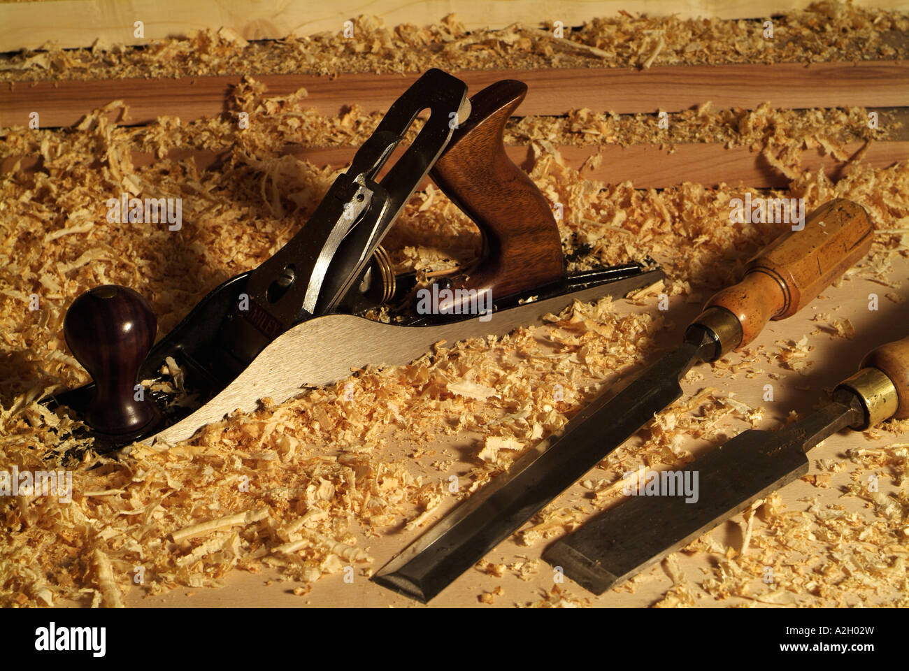 Woodworking Tools on a Workbench Stock Photo - Alamy