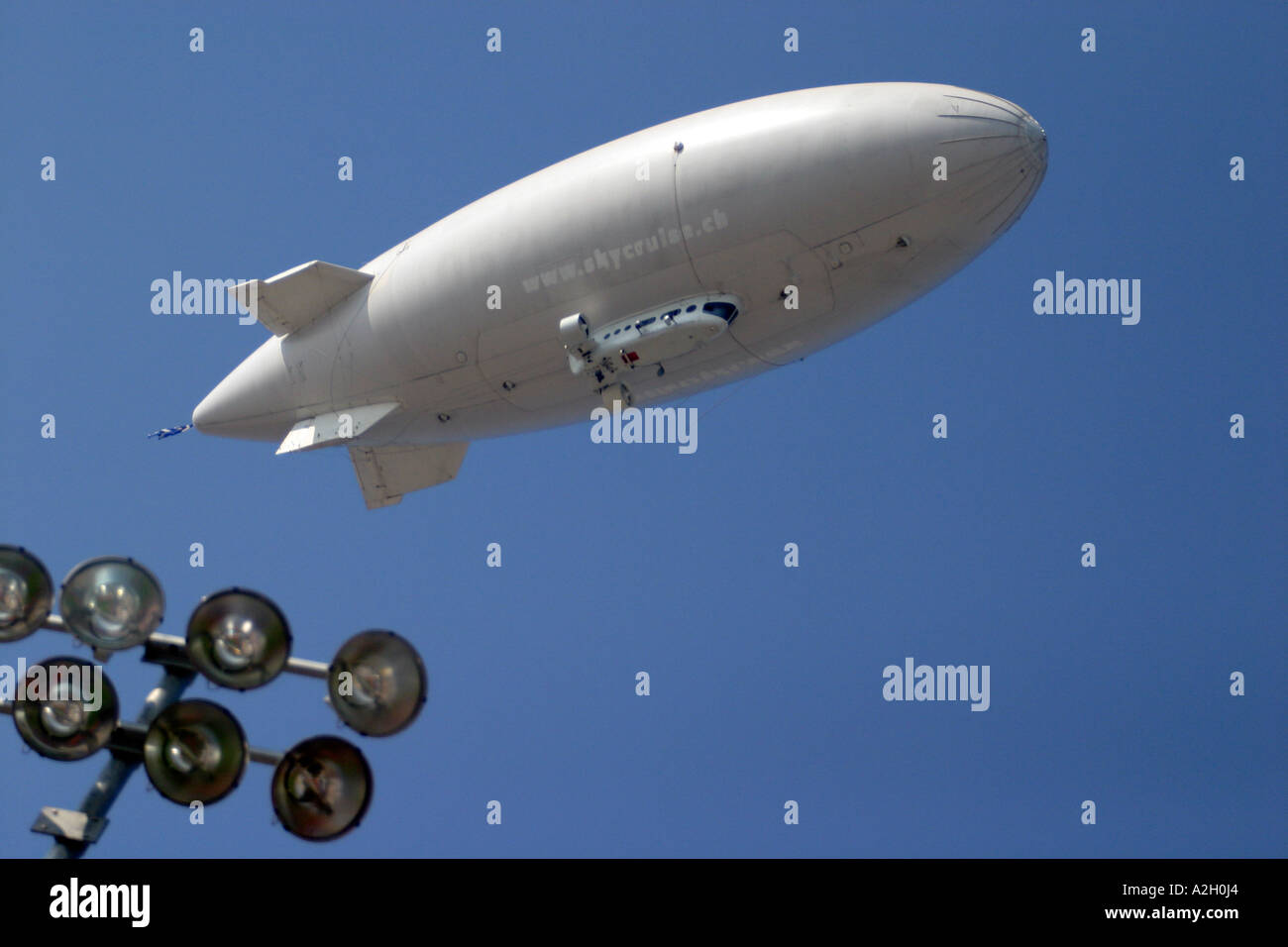 A security zeppelin flies over the Olympic Baseball stadium during the ...