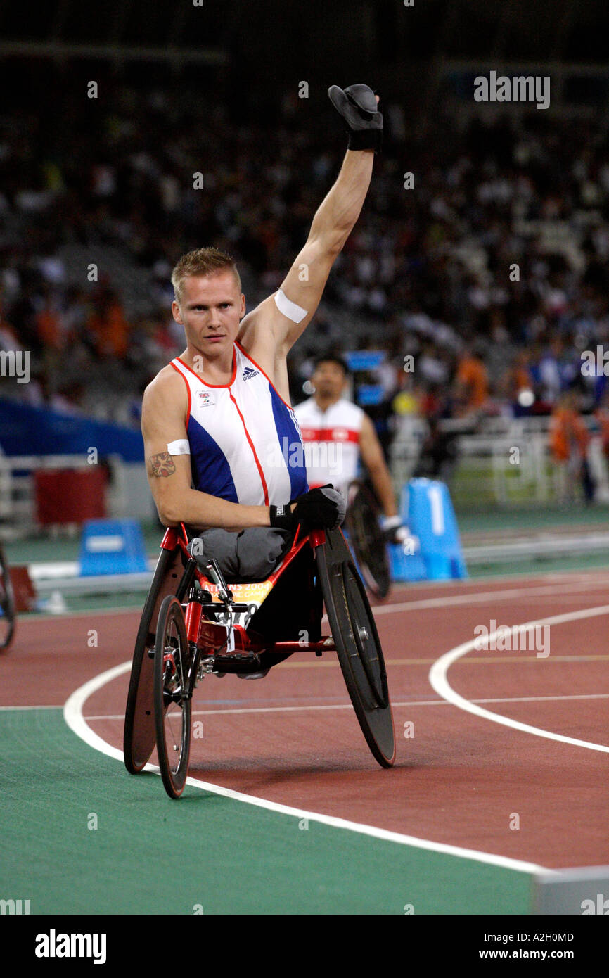 Dave Weir GBR punches the air in celebration at his silver medal finish ...