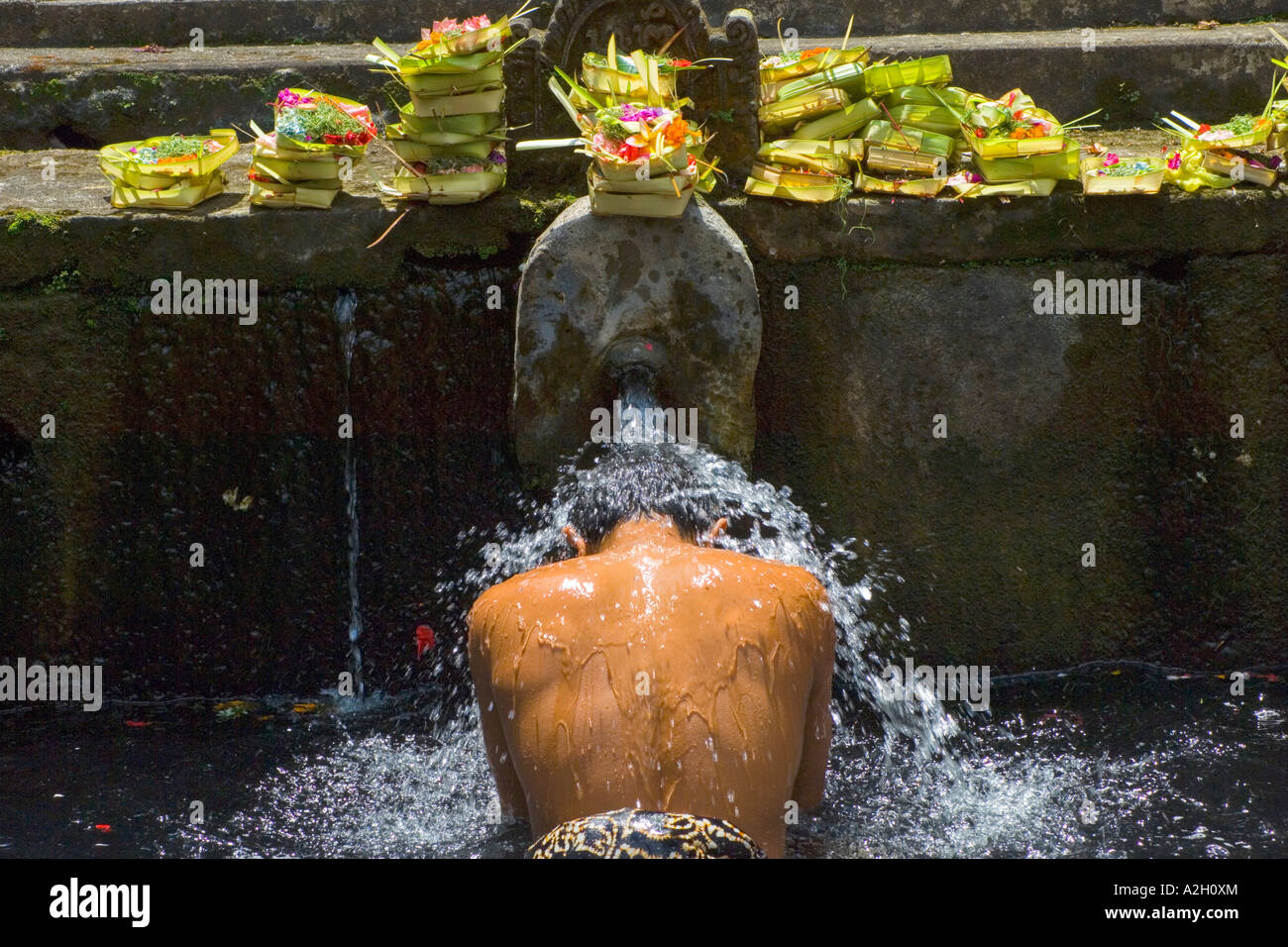Indonesia Bali Balinese man bathing with holy spring water Stock Photo ...