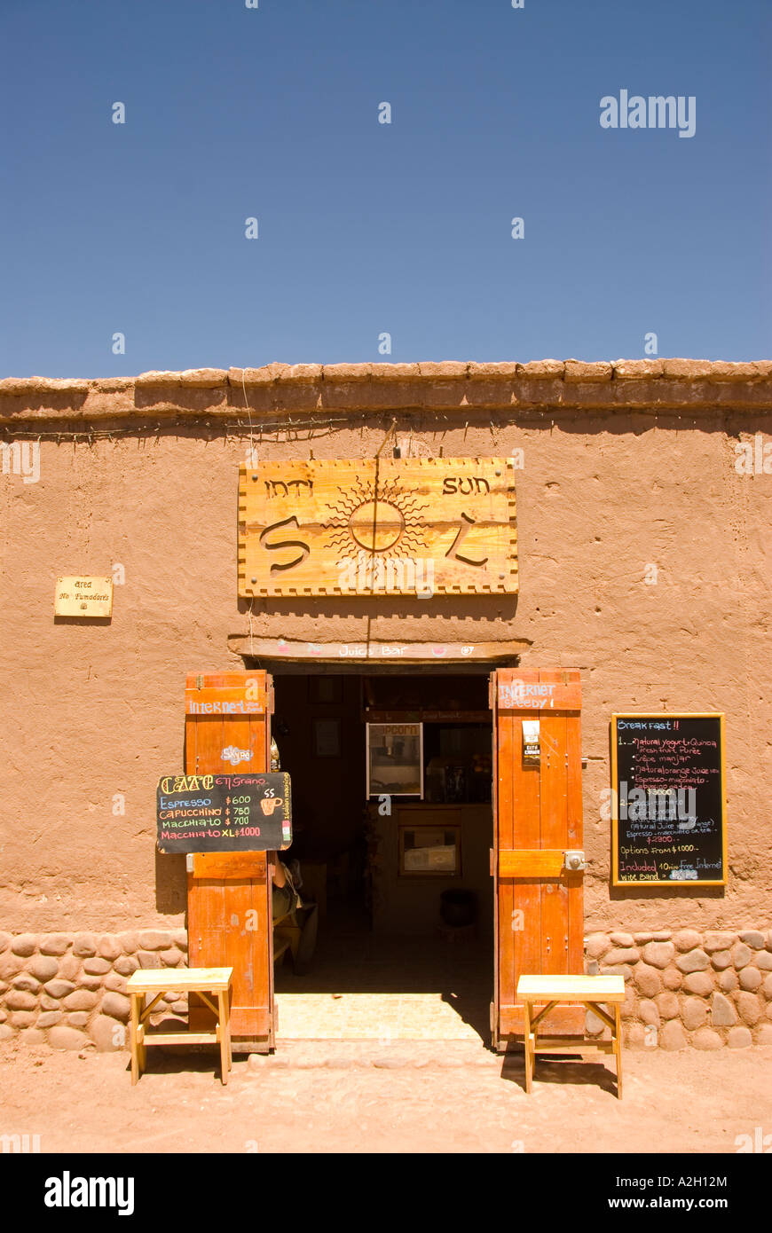 Chile Atacama Desert san pedro de atacama town sol restaurant Stock ...