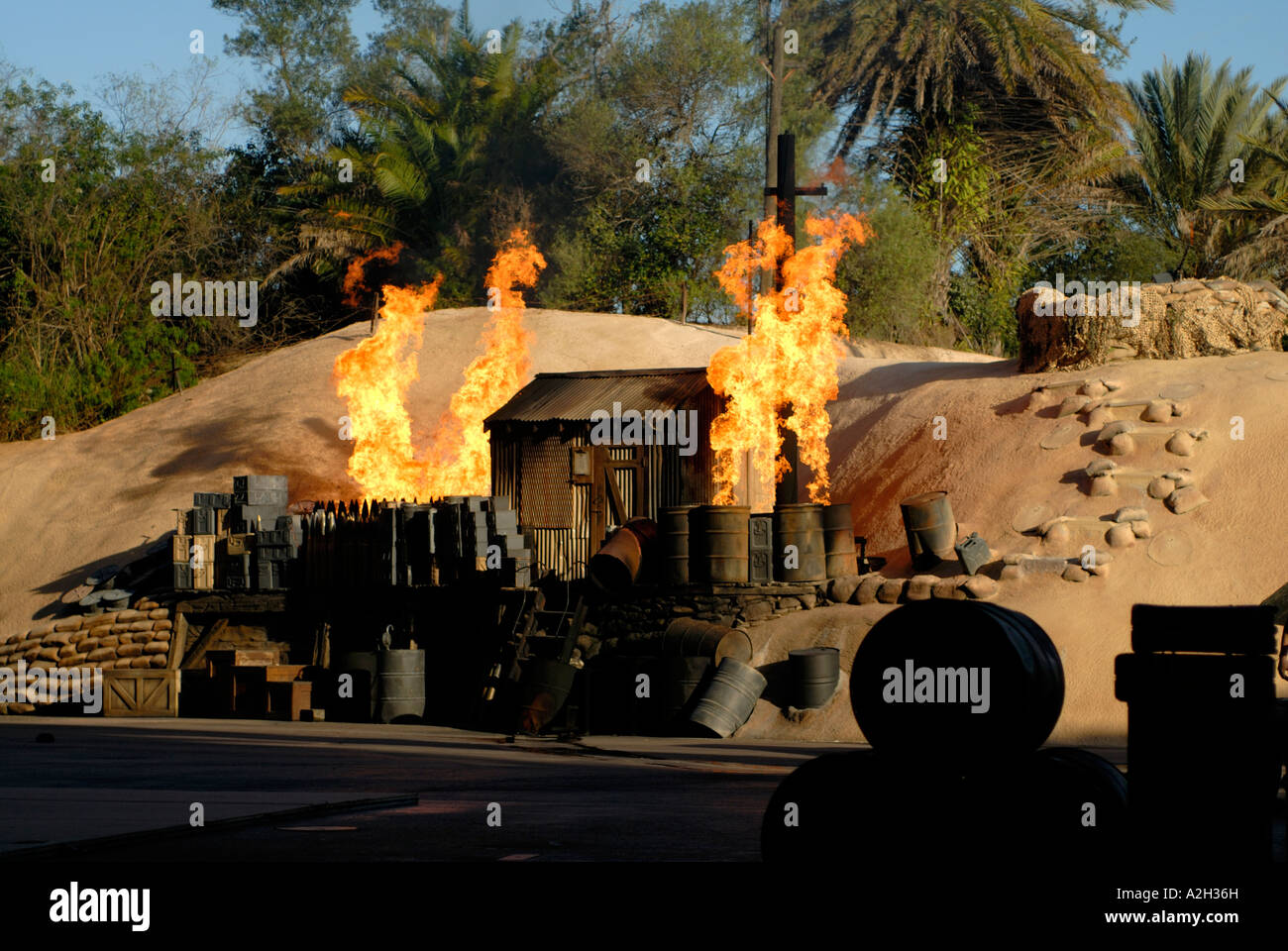 demonstration of movie stunts at Disney World showing an explosion and ...