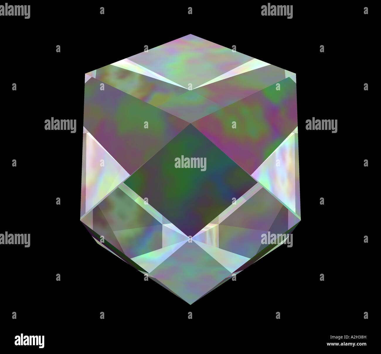 Computer generated iridescent glass cuboctahedron a polyhedron made up ...