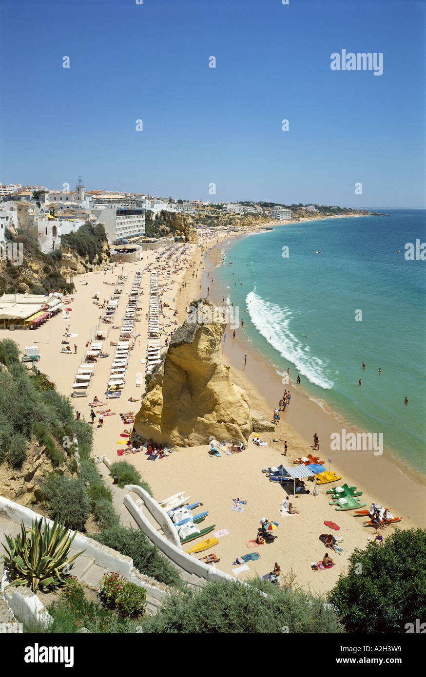 Portugal, Algarve, Albufeira main beach with Peneco rock Stock Photo ...