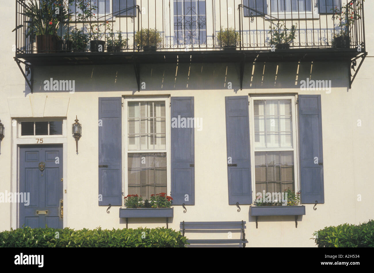 Ornamental apartment windows and balcony Savannah Georgia 2002 Stock ...