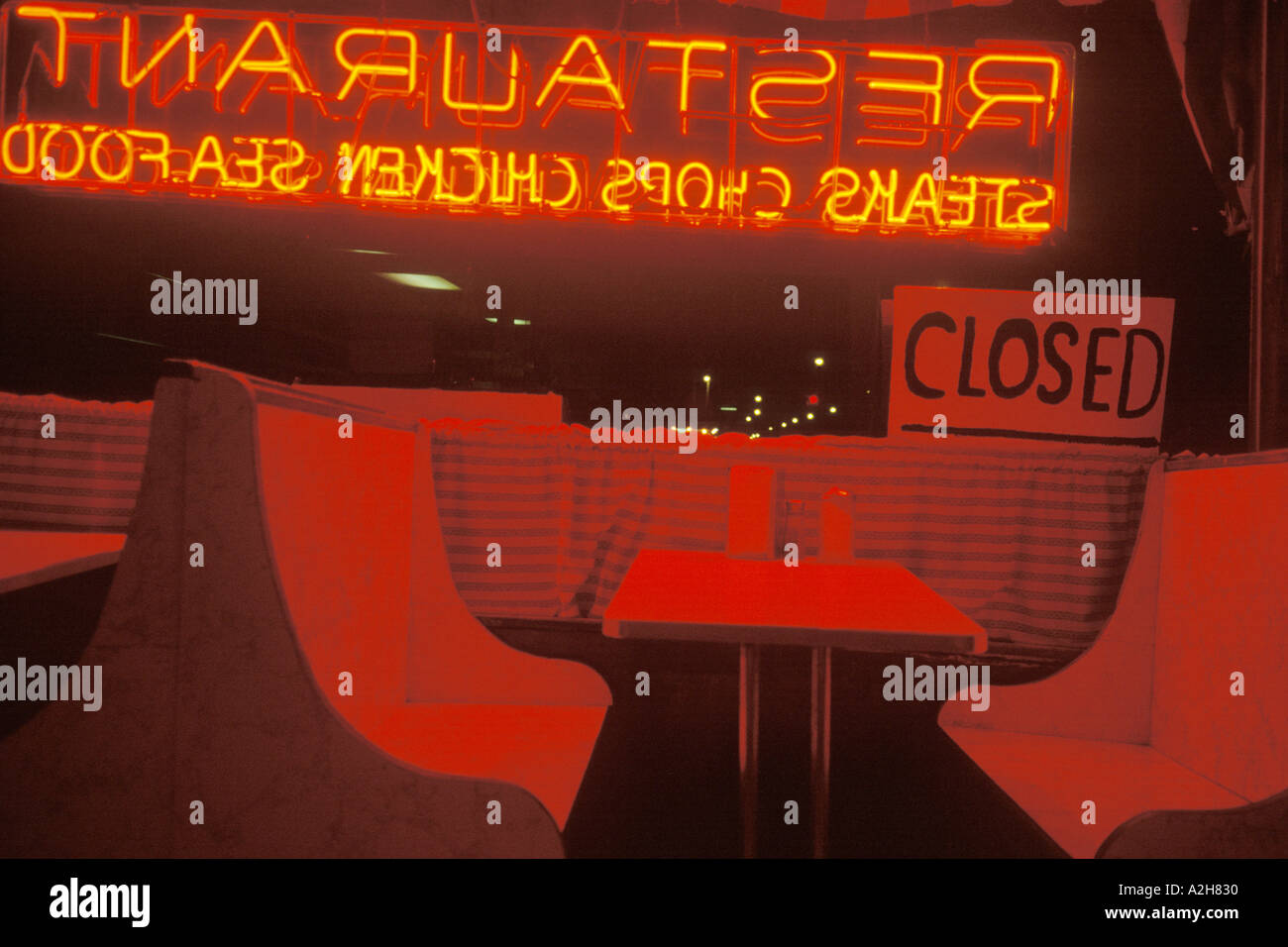 Window booth of a diner in neon lights 2002 Stock Photo - Alamy