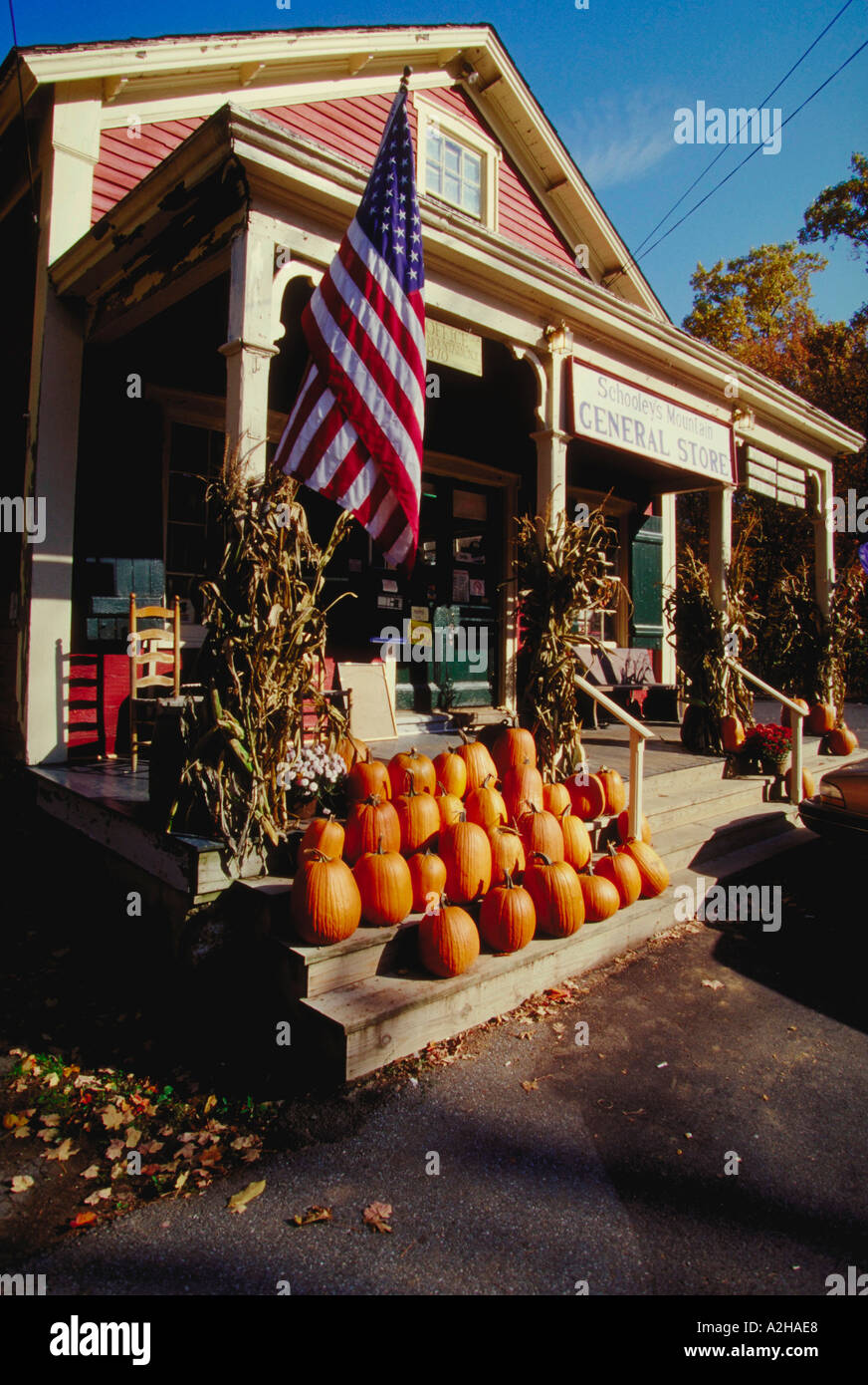 Country store with pumpkins and American flag Schooleys Mountain New ...