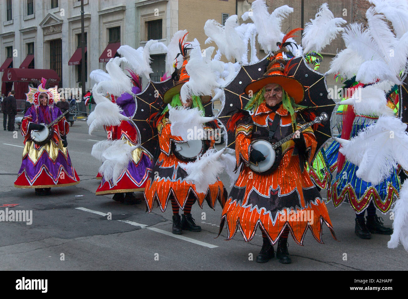Musicians in fantastic carnival costumes,Mummers Parade, Philadelphia ...