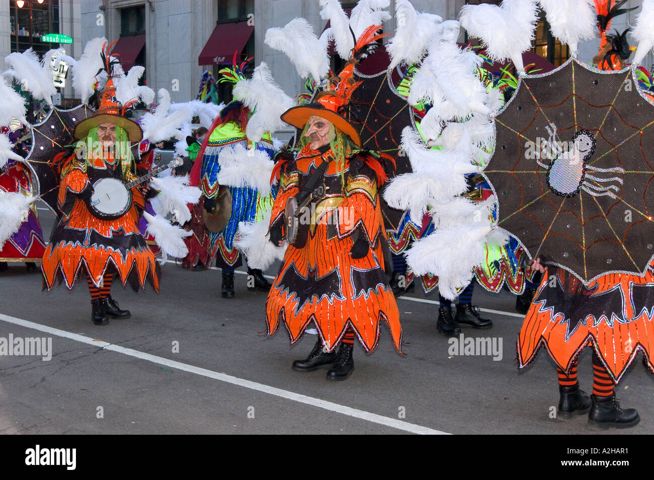 Musicians in costumes of fabulous personages,Mummers Parade ...
